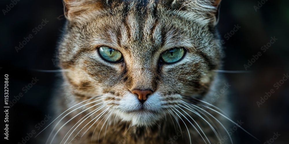Photo Stock Elderly cat gazing directly at the camera, showcasing its ...