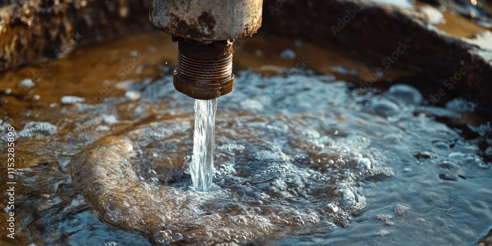 An artesian well releases flowing water after the installation of a ...