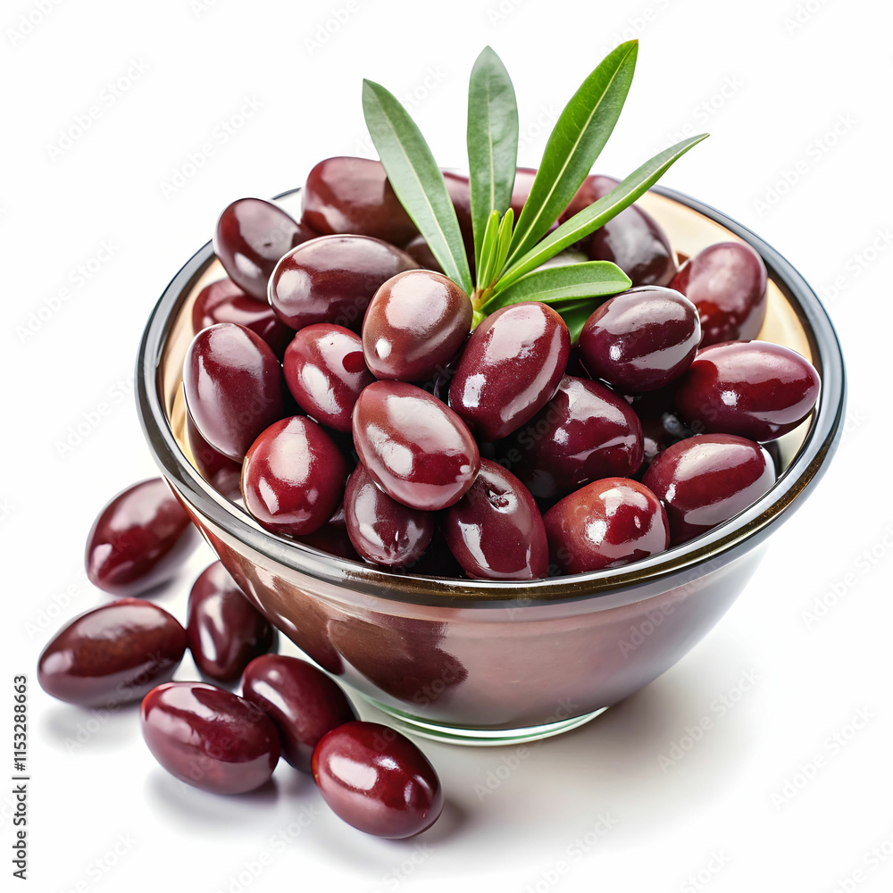 Greek Kalamata olives isolated on a transparent background, displaying ...