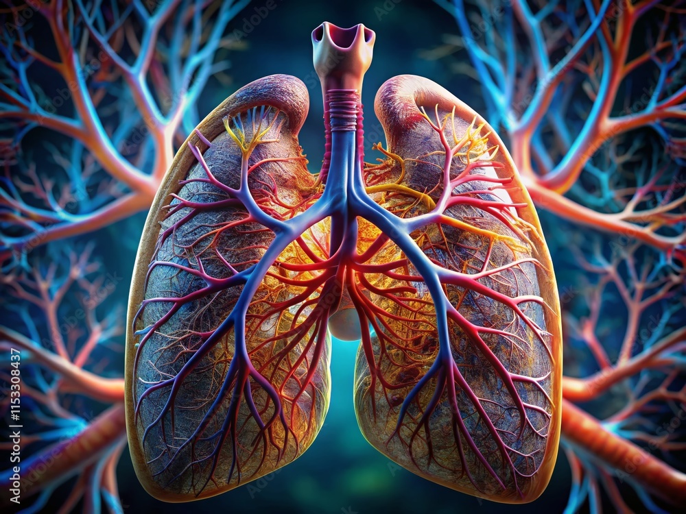 Realistic 3D Model of Human Lungs: Detailed Anatomy with Visible Vessels, Bokeh Background Stock ...