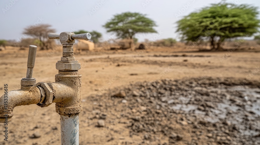 Ilustración de Stock A faucet in a drought-stricken area with no water ...