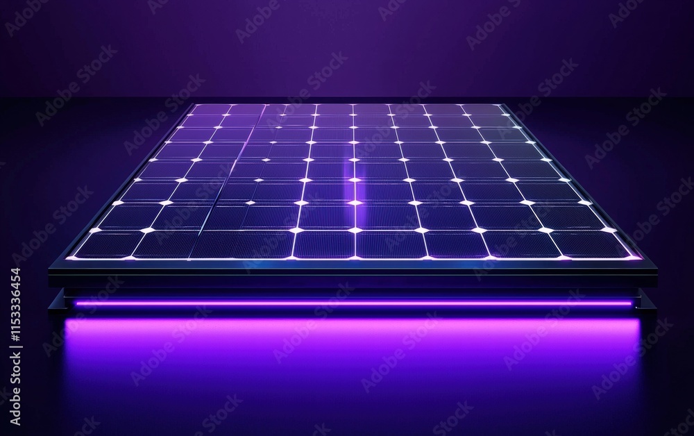 A highly detailed solar panel with reflective cells and subtle metallic ...