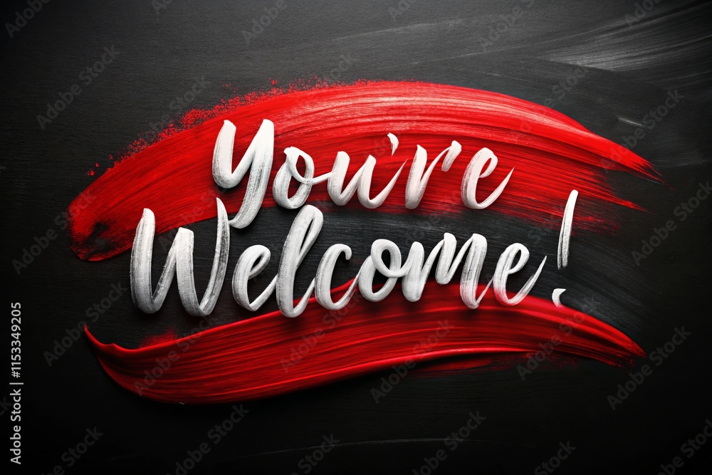 Red Hand Brush Style You're Welcome Greeting - Black & White Action ...