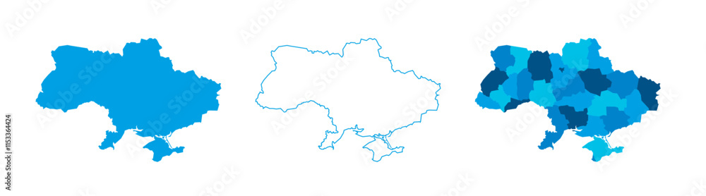 Ukraine set of three maps - solid map, outline map and map highlighting ...