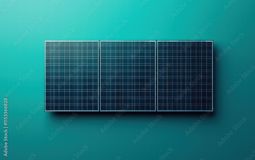 A flat rectangular solar panel with visible cell textures, isolated on ...