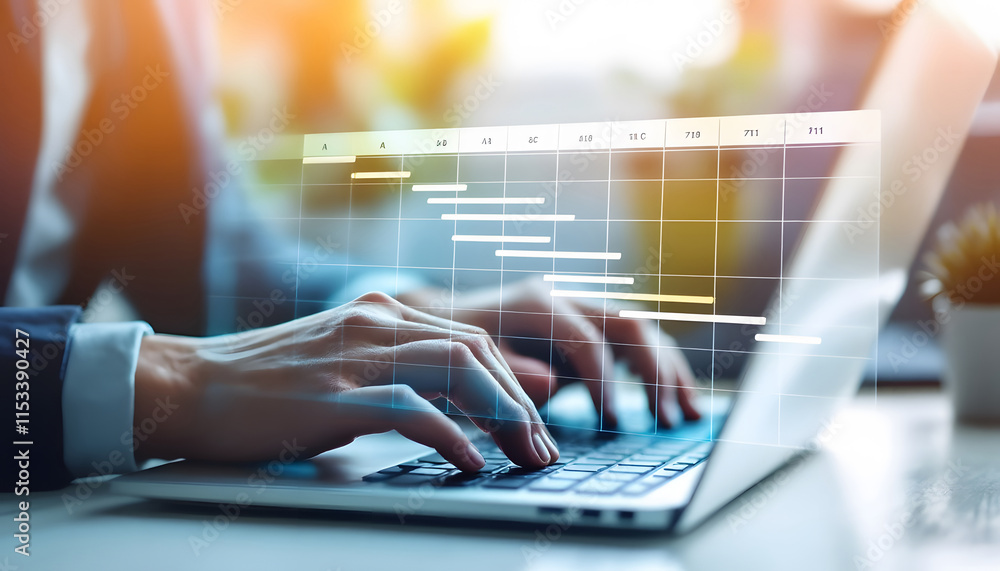 Project Management Gantt Chart on Laptop, Scheduling and Workflow ...