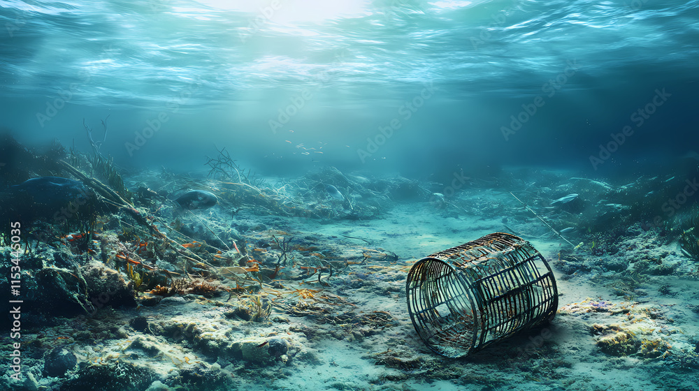Overfishing effects on ocean habitats barren seafloor with abandoned ...
