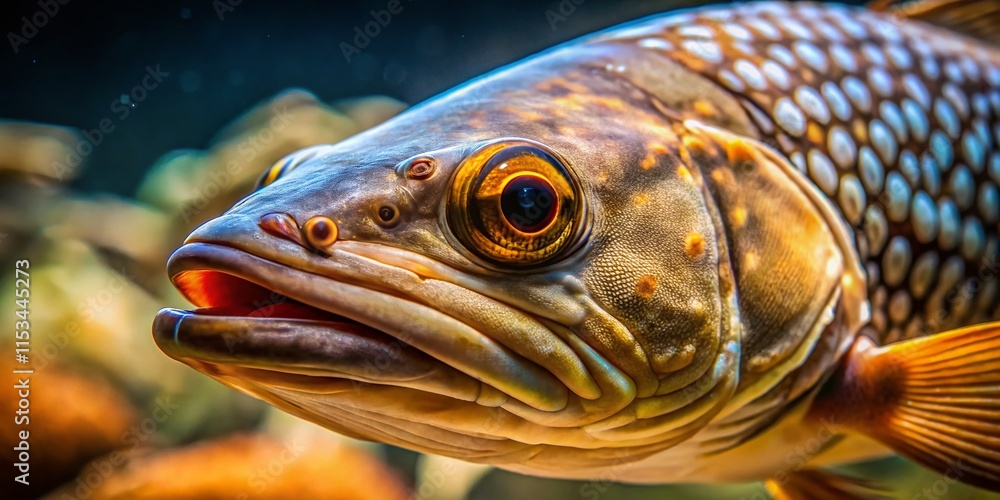 Emperor Snakehead Fish Head Close-Up: Detailed Architectural ...