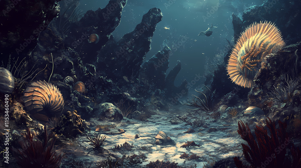 An illustration of silurian period seafloor scene million years ago ...