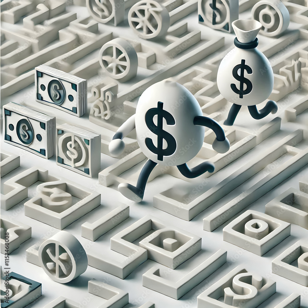 3D Money Laundering Maze Close-Up Tile Pattern with Stylized Currency ...