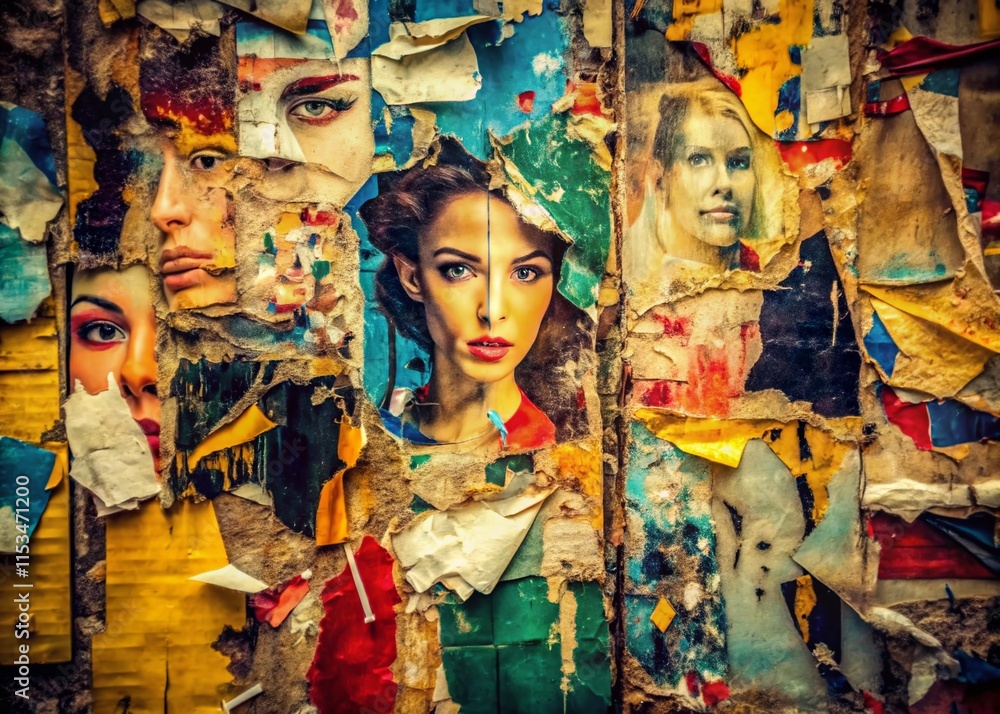 Grunge Urban Collage Background: Vintage Torn Posters & Creased Paper ...