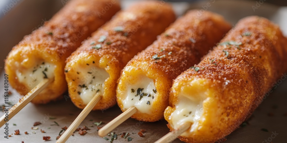 Korean street food featuring a delicious corn dog filled with ...