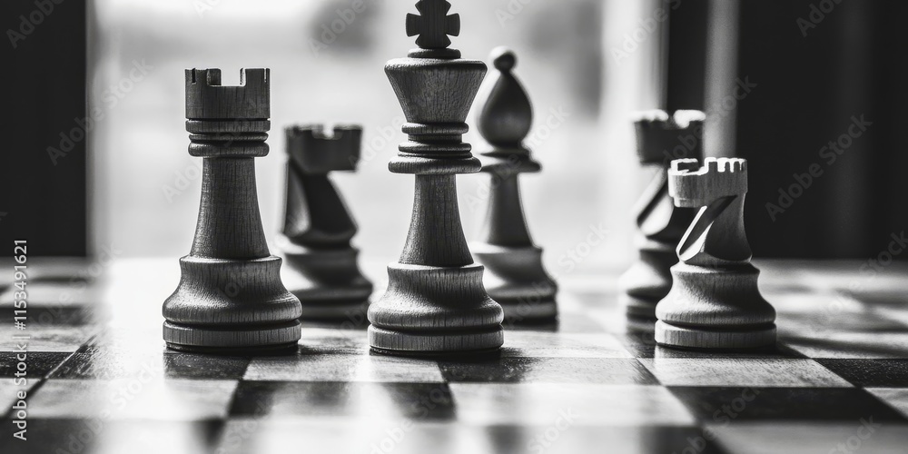 Elegant wooden chess set featuring an active game in progress ...