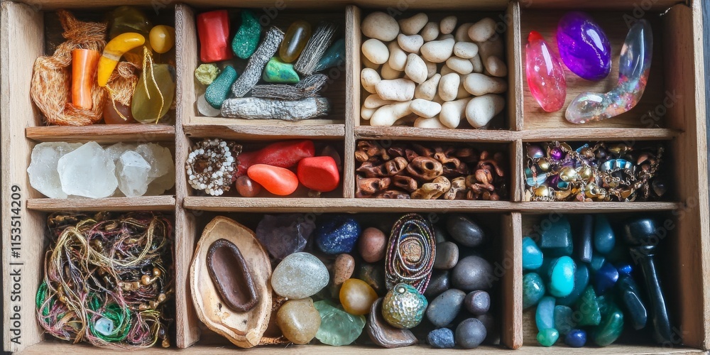 DIY sensory box filled with natural items and jewellery candy offers a ...