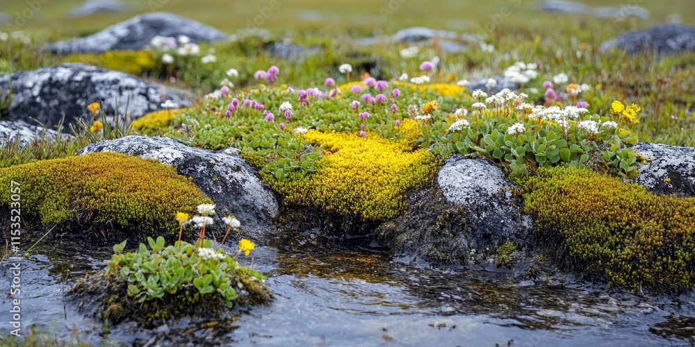 Tundra swamp soil landscape showcases summer growth in cold regions ...