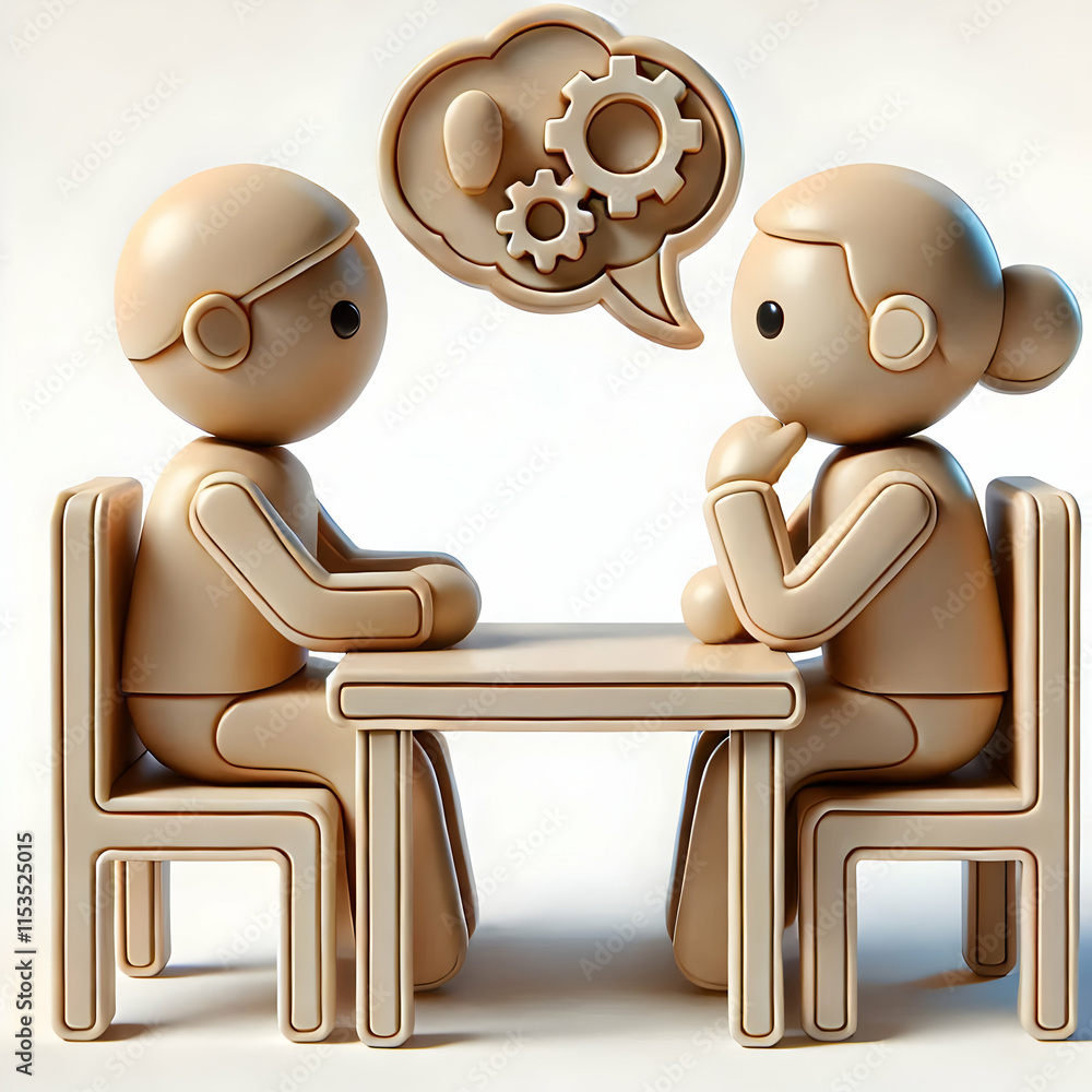 3D Colleagues engaging in mindful listening concept as Two coworkers ...