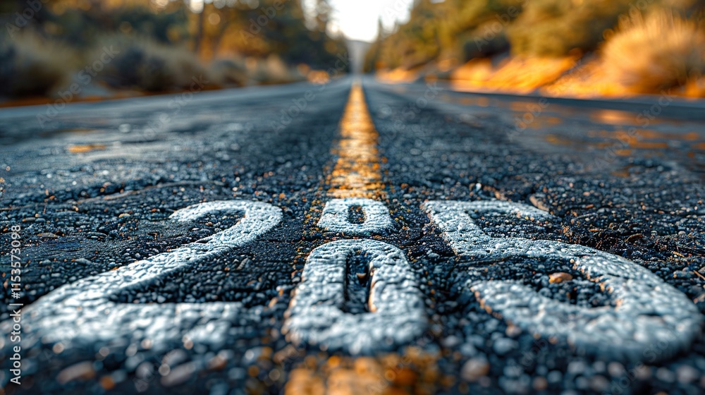 Road to 2025 with an empty road with written 2025 and arrow pointing ...