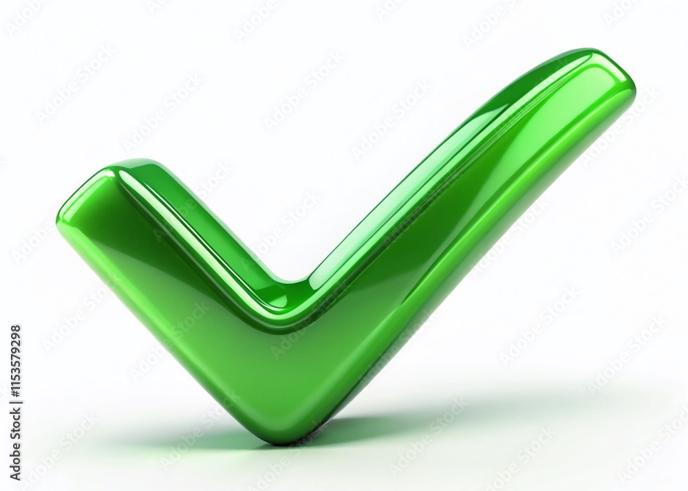 Realistic 3D Glossy Green Checkmark: Modern Plastic Toy Tick Symbol for UI Design Stock ...
