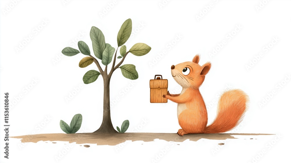 Secret Agent Squirrel Rappelling Down a Tree with a Briefcase in an ...