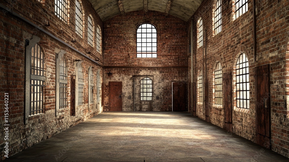 Stock-Foto „Historic prison interior featuring brick walls, showcasing ...