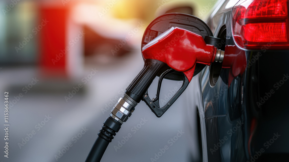 Petroleum Production and Usage, Close-up image of a nozzle dispensing ...