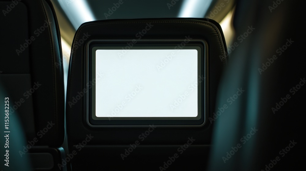 Blank white aero plane monitor screen on a passenger seat mockup Stock ...