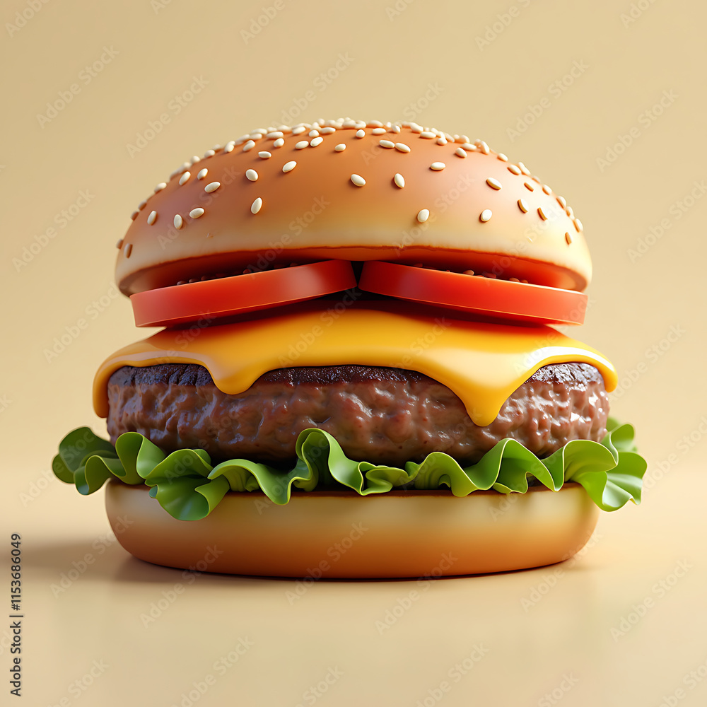 Vibrant 3D Burger with Melting Cheese and Juicy Beef Patties Stock ...