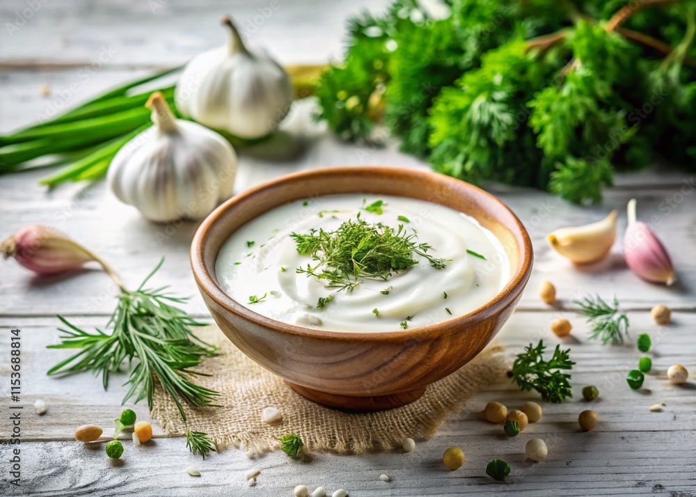 Ranch dressing bowl, urban exploration theme, white backdrop. Stock ...