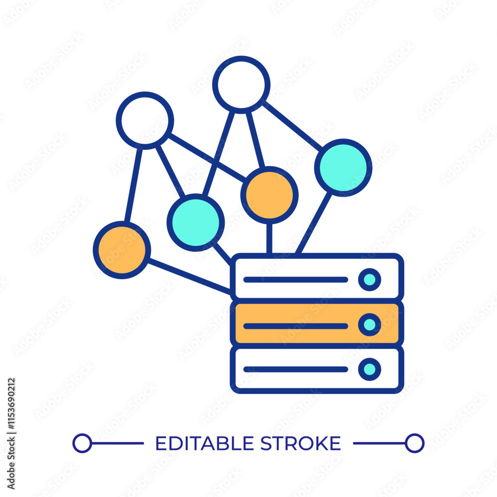 Non parametric statistical analysis RGB color icon. Data servers network analysis. Modern ...