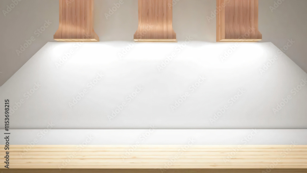 Wooden light empty countertop in white kitchen, kitchen backsplash ...
