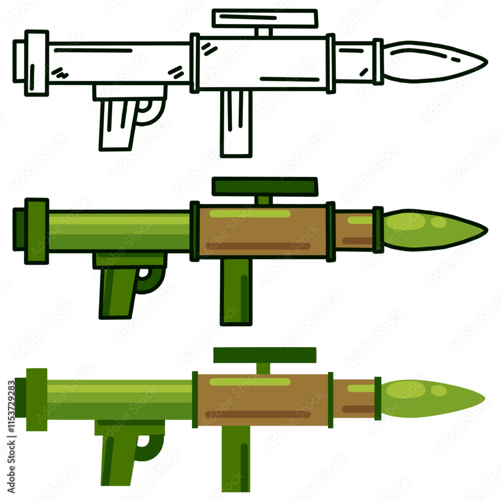 Bazooka gun. Rocket rpg launcher. War and battle element. Explosive ...