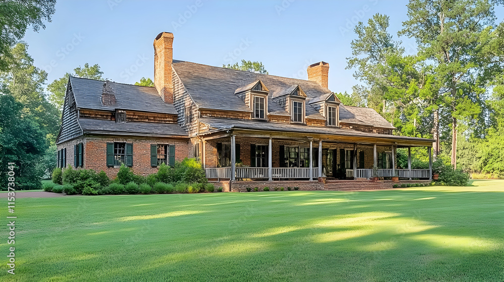 Rustic colonial mansion in Williamsburg Virginia with brick facade and ...