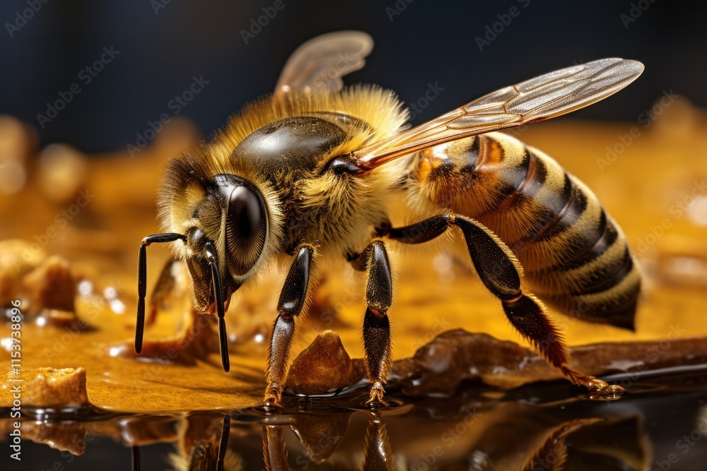 Focused view of a honeybee's wings in mid-flap, capturing the ...