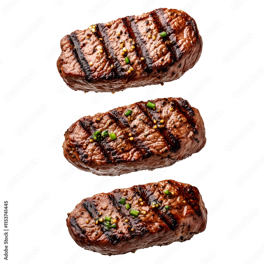 Grilled beef tenderloin steak with char marks, seasoned and resting ...