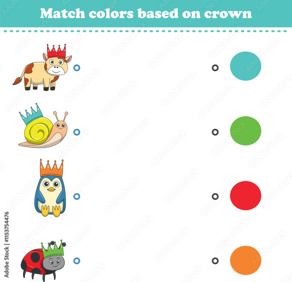 Match the color of the animal's crown. Educational game for color ...