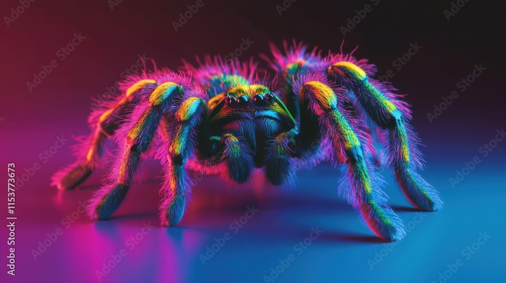National Tarantula Appreciation Day Vibrant neon tarantula on colorful ...