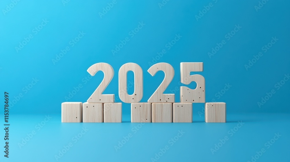 2025 New Year Loading. Loading bar with wooden blocks 2025 on blue ...