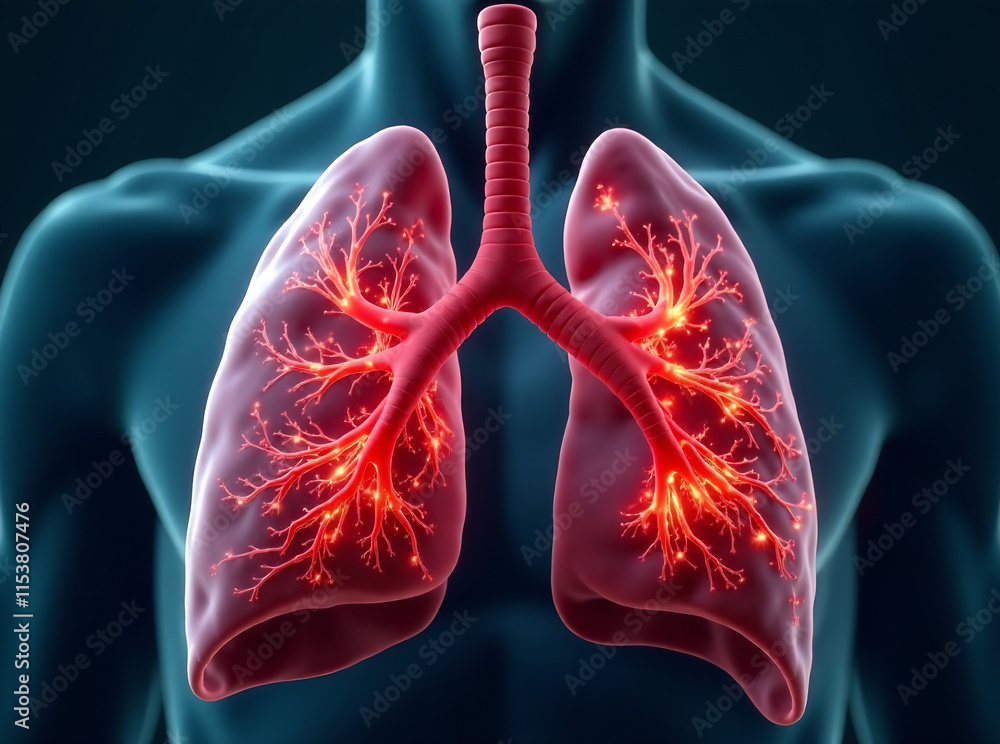 Sick lungs depicted in poor air quality, with visible signs of smoker's ...