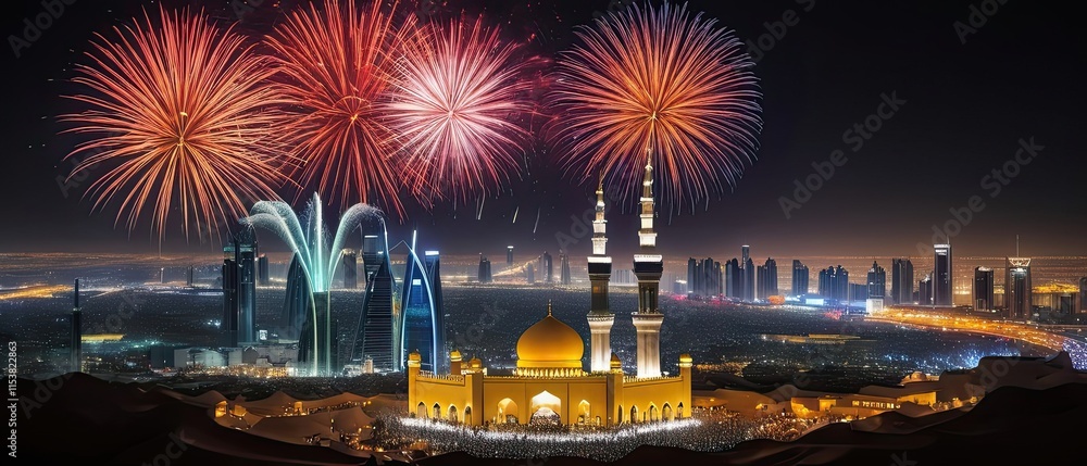 Foto de Stock Glittering Party in Riyadh, New Year 2025 Enlivens the ...
