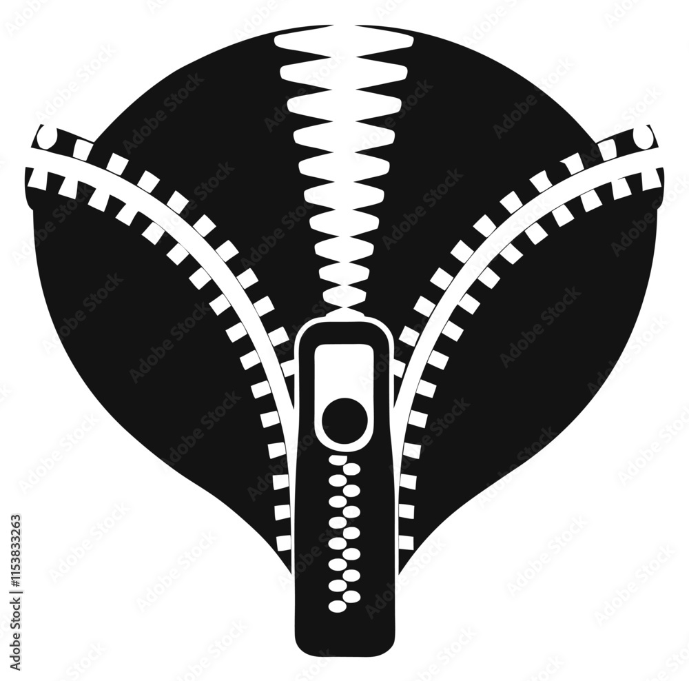 Black Silhouette Zipper Half-Opened Vector EPS Stock Vector | Adobe Stock