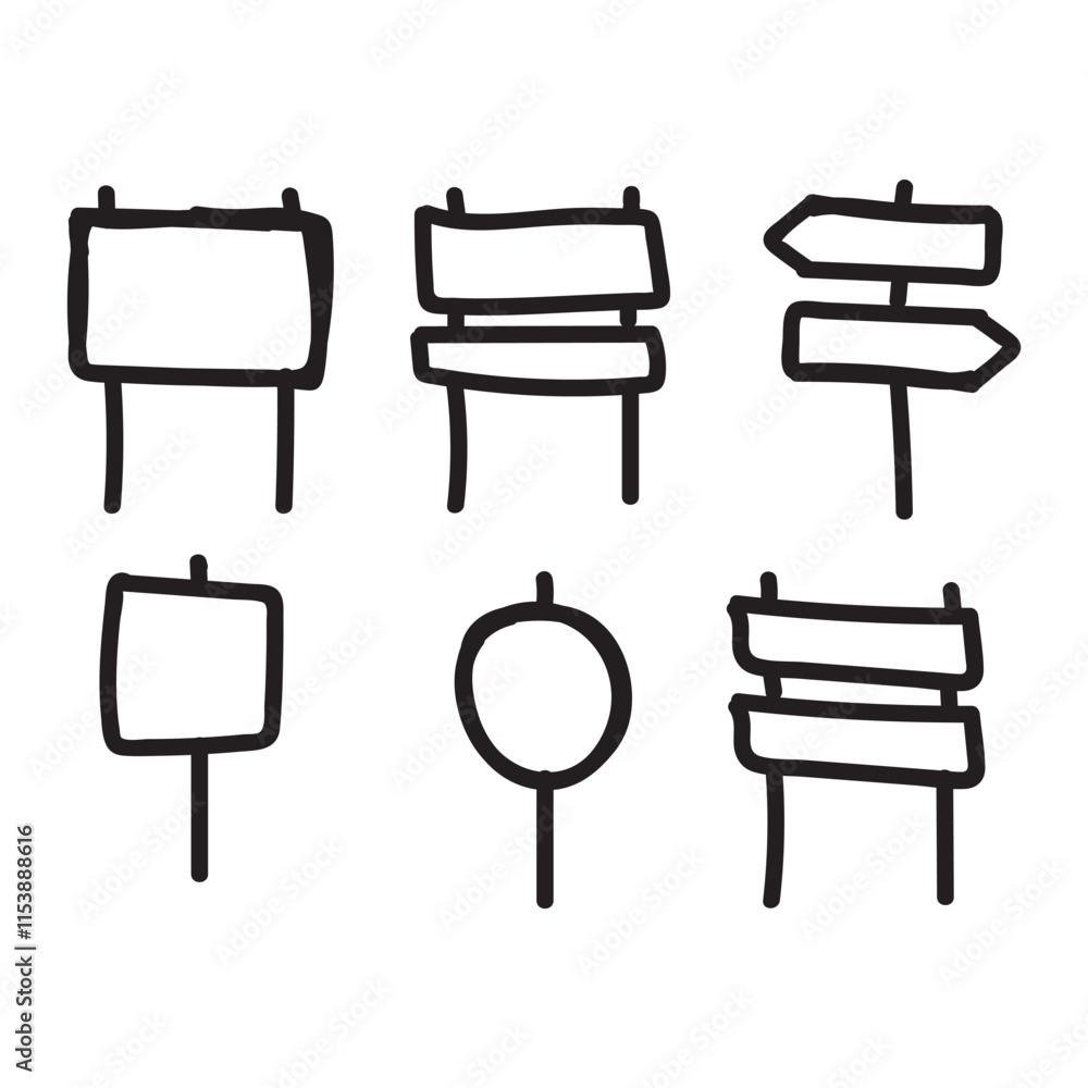 Hand-drawn sketch of six different road signs in minimalist style ...