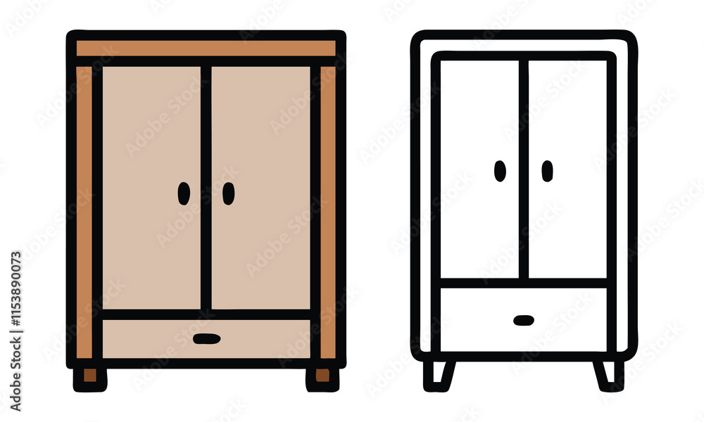 Wardrobe Icons in Colored and Outline Styles, Pair of wardrobe ...