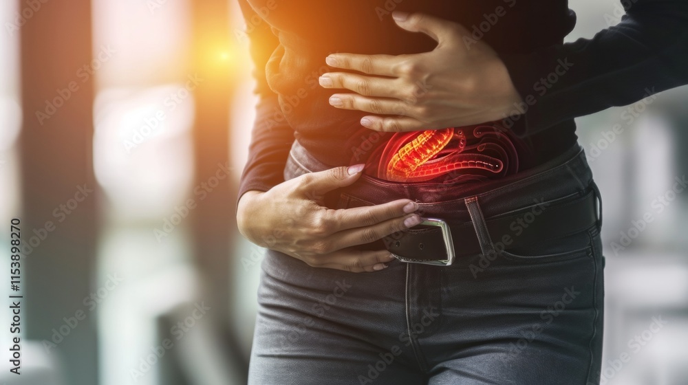 stomach ache. women have abdominal pain, indigestion, gastritis, menstrual cramps, flatulence ...