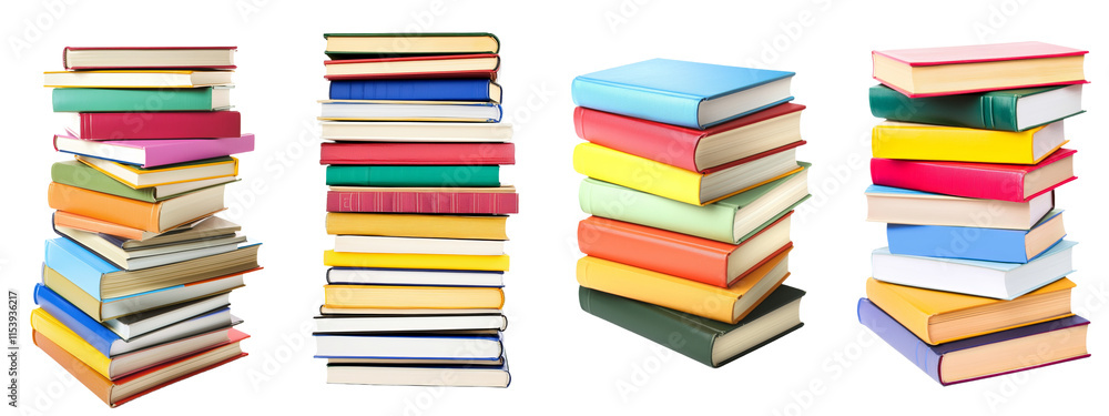A tall column of different books, isolated with a transparent ...