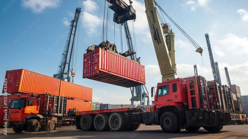Loading and unloading shipping containers port facility industrial ...