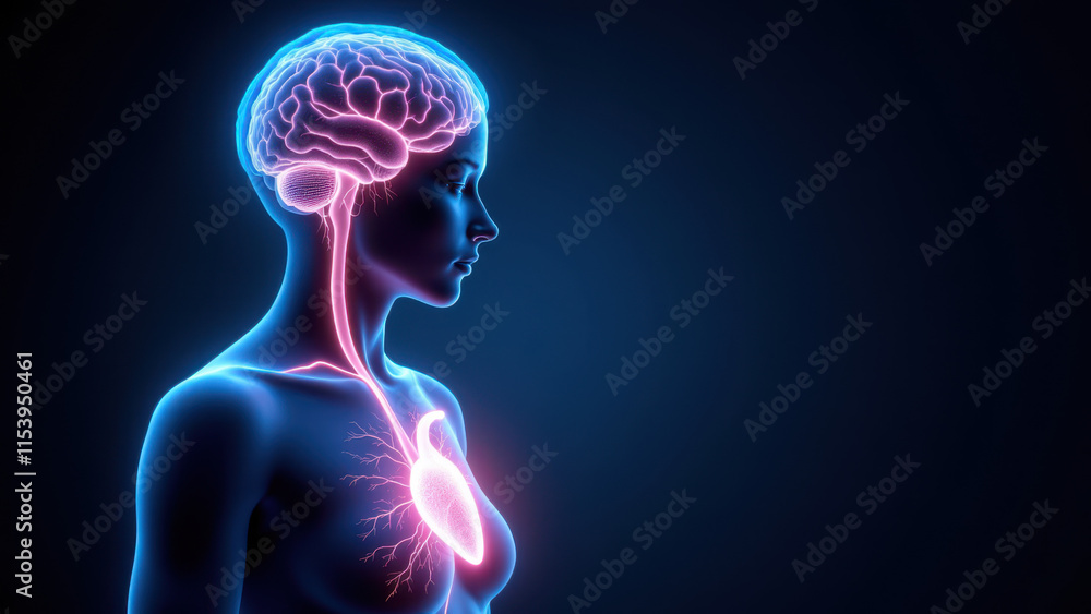 3D animated representation of a human head with highlighted anatomy ...