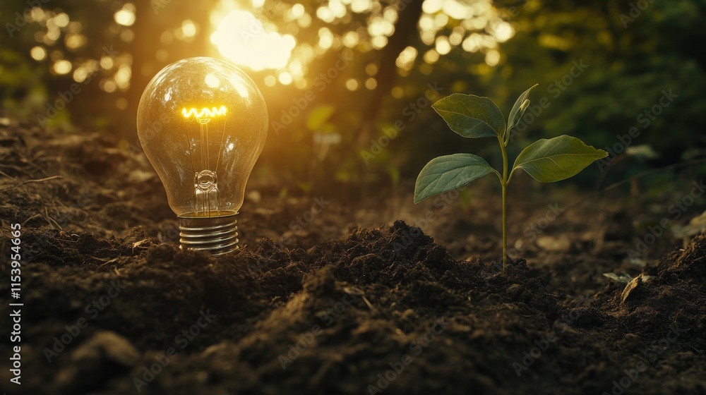Imagen de un foco y planta en el suelo Stock Illustration | Adobe Stock