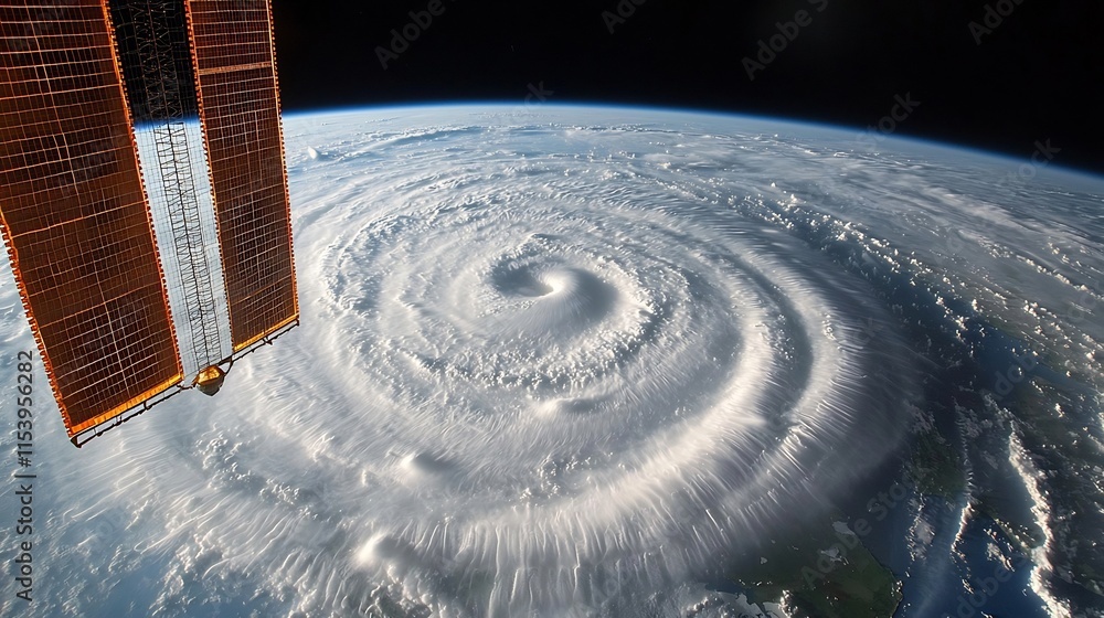 Spectacular aerial view of a powerful cyclonic storm captured from an ...