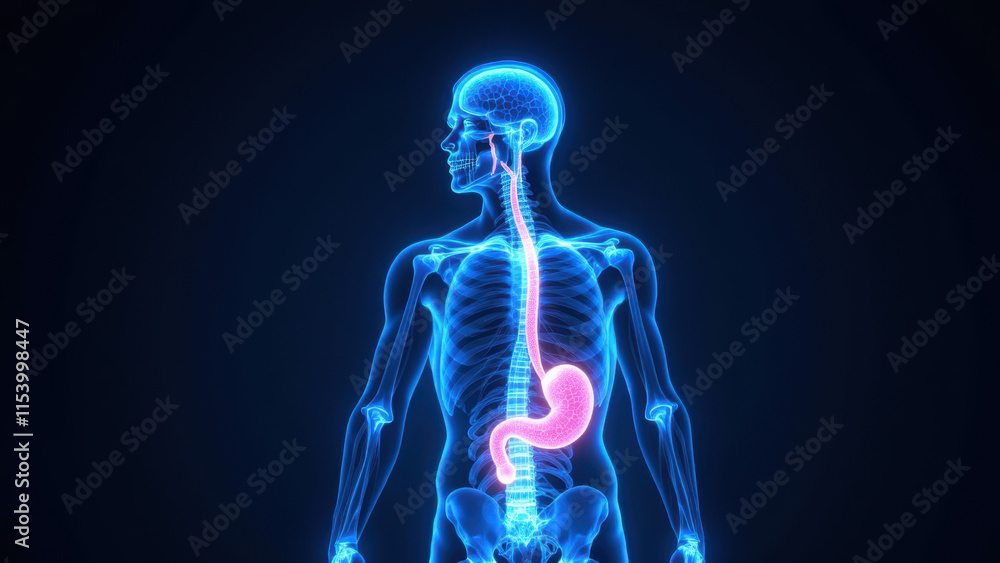 An illustrated medical diagram showing the human body with a focus on ...