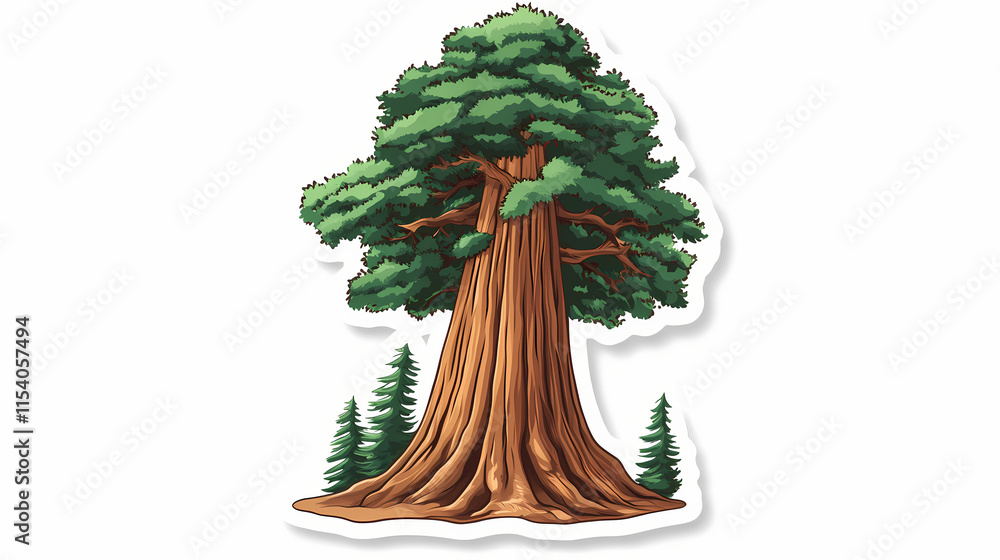 Cartoon sticker of a giant sequoia tree over white background ...